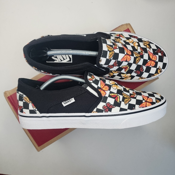 Vans | Shoes | New Vans Asher Butterfly Checkerboard Multi Slip On ...